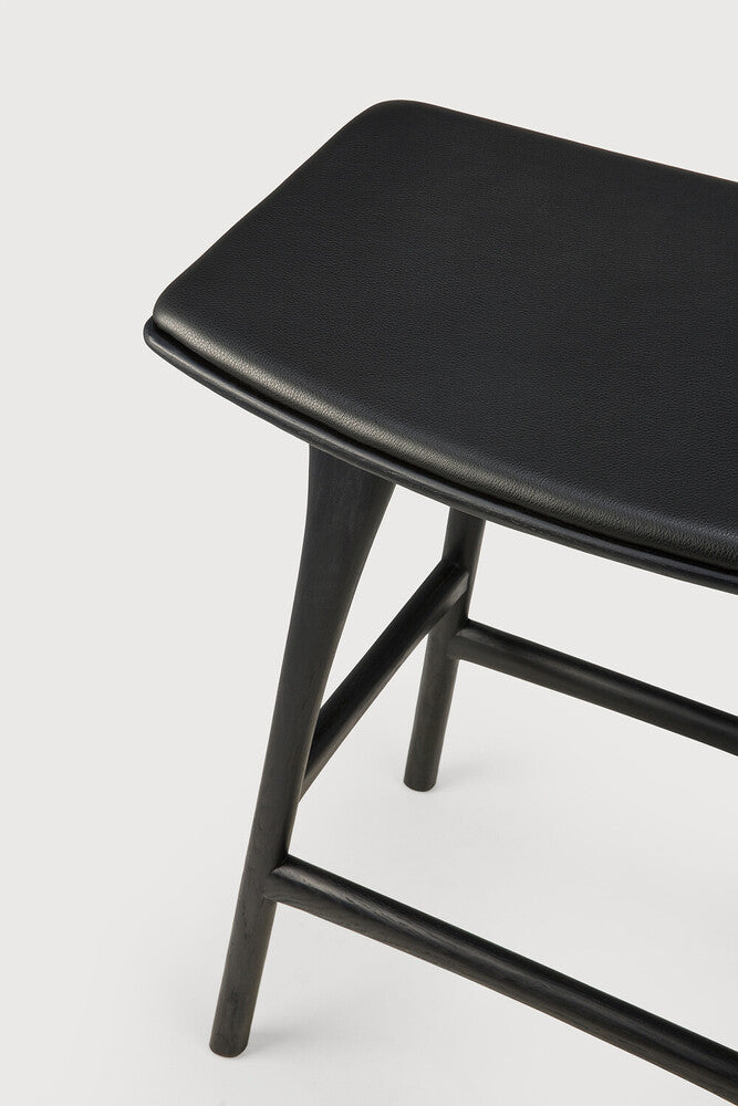 Osso Counter Stool, Varnished Oak, Black with Black Leather Seat - Be Home