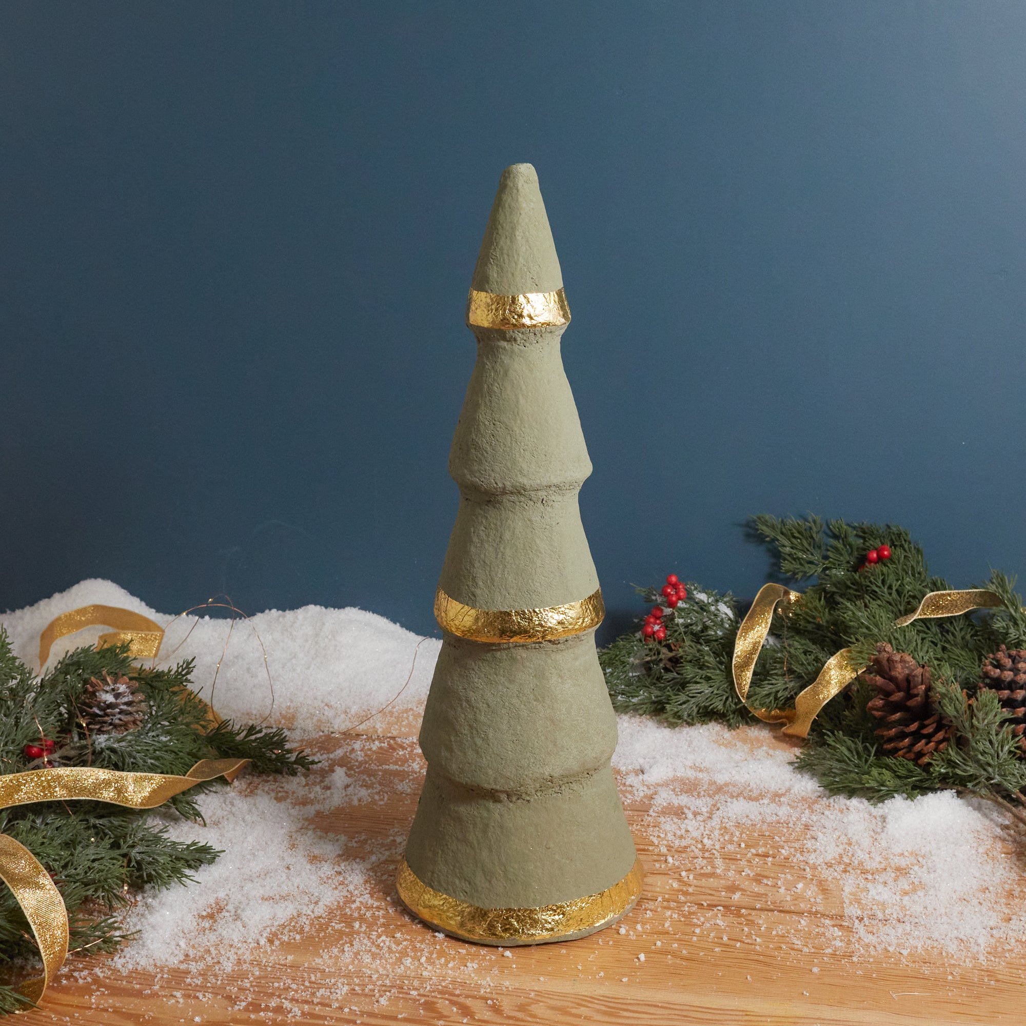 Handmade Paper Mache Trees with Gold Foil, Grey, Set of 3 – Be Home